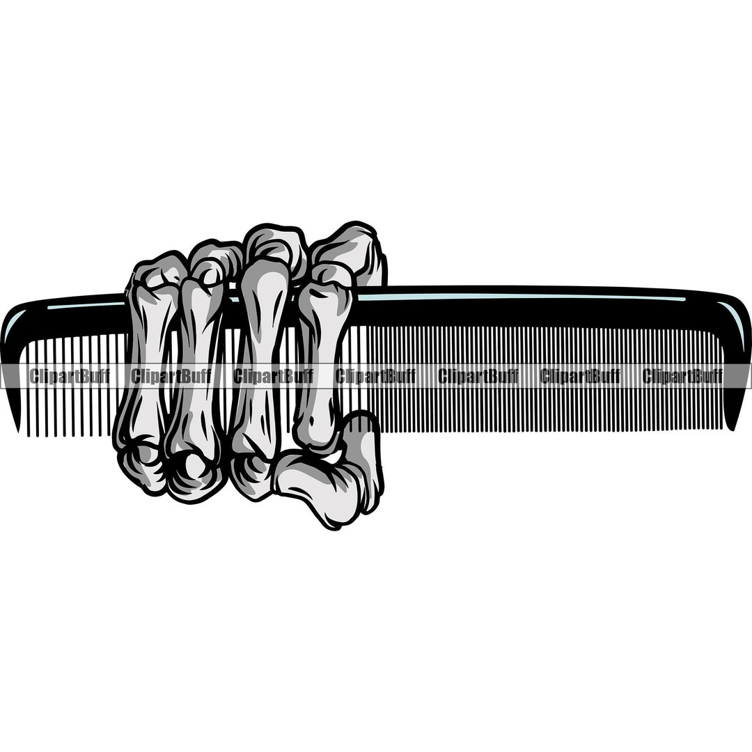 Skeleton Hand Holding Barber Comb Skull Barbershop Salon Haircut Hair ...
