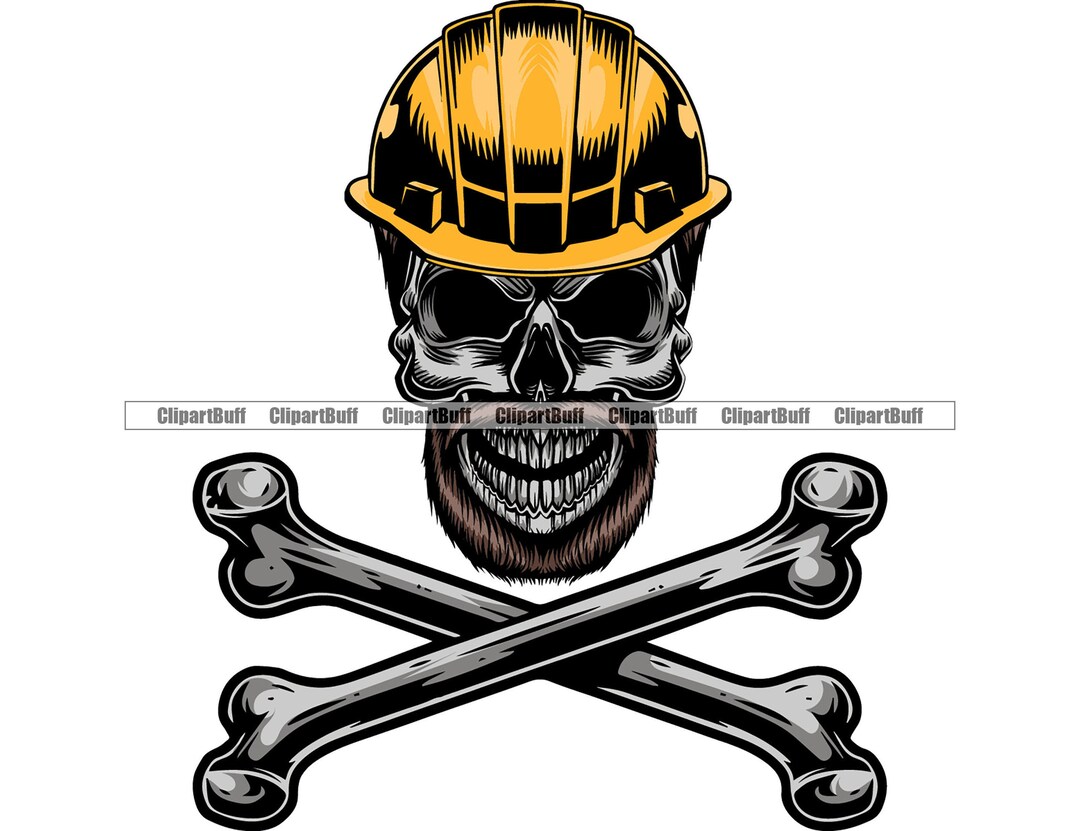 Skull Crossbones Construction Worker Hat Beard Grin Helmet Skeleton ...
