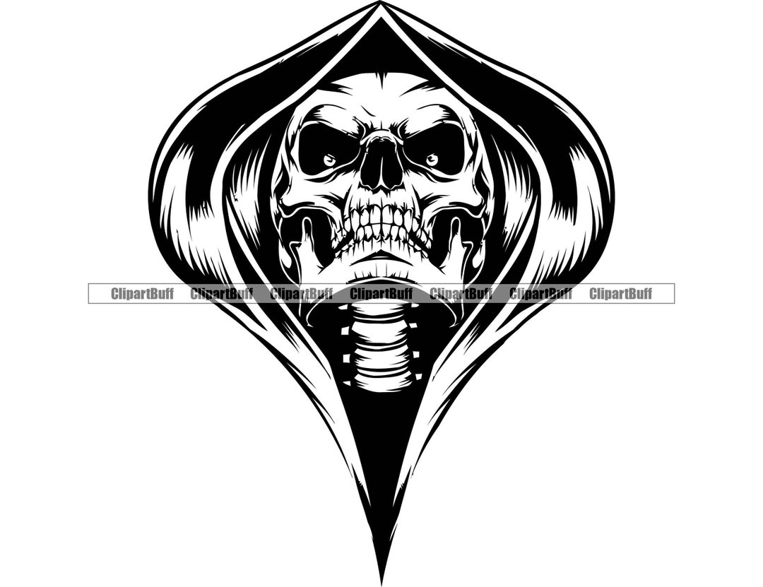 Grim Reaper Skeleton Skull Sinister Grin Grinning Bone Vertebrae Horror ...
