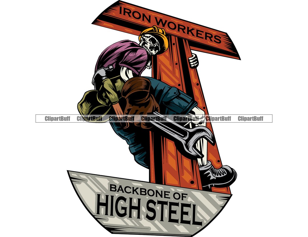 Iron Workers Backbone of High Steel Skull Holding Wrench Skeleton ...