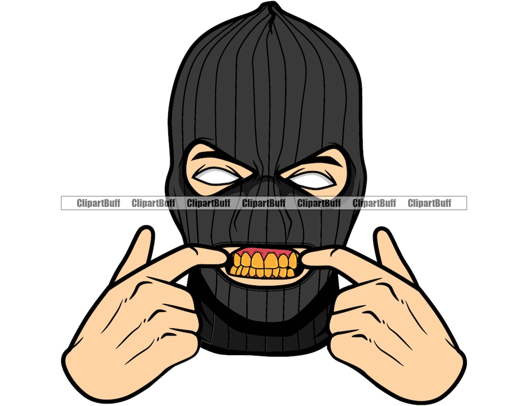 Gangster Hustle Black Gang Member Ski Mask Showing Gold Teeth Rich Hood ...