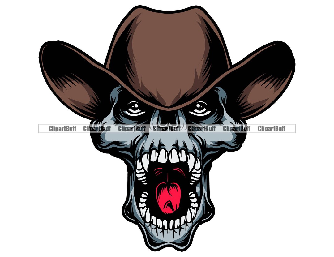 Skull Outlaw Cowboy Screaming Hat Western Skeleton Yelling Eyes Rodeo ...