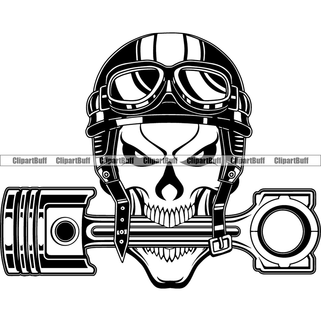 Motorcycle Skull Biting Piston Skeleton Head Helmet Rider Biker Bike ...