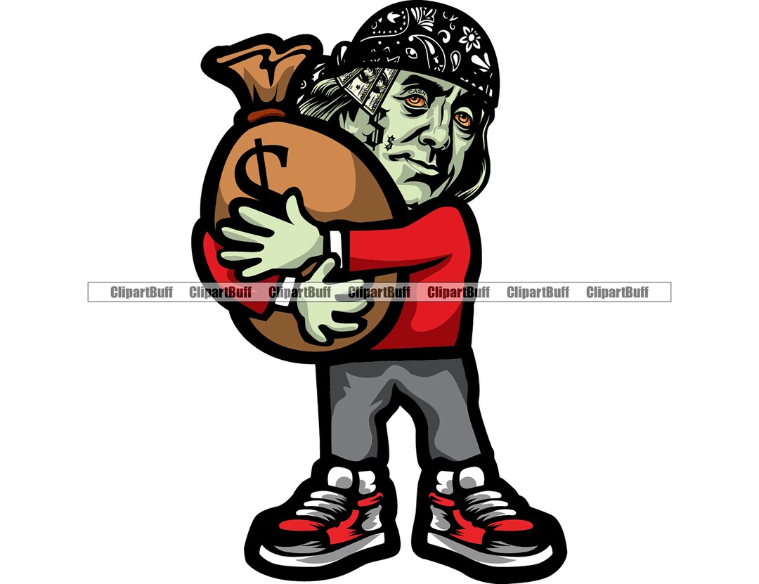 Gangster President Ben Franklin Hugging Money Bag Bandana Boss Trap ...