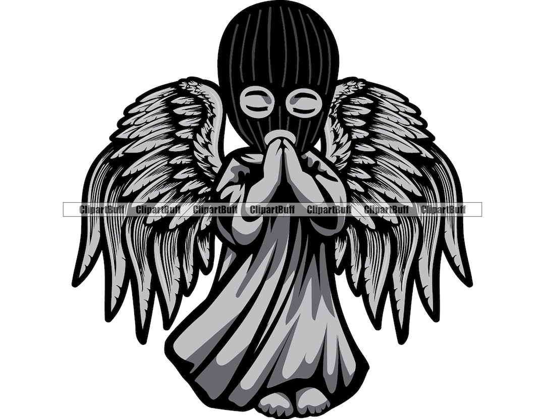 Gangster Hustle Baby Statue Angel Wings Praying Hand Wearing Ski Mask ...