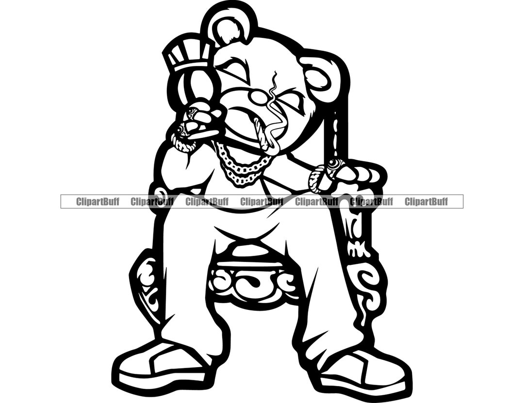 Gangster Hustle Teddy Bear Sitting on Throne Smoking Cigar Holding Gold ...