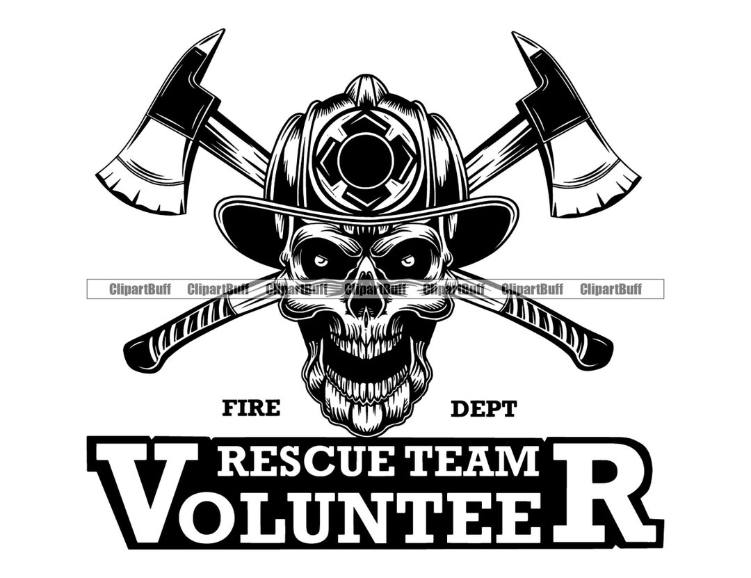 Volunteer Rescue Team Fire Dept Shield Axe Crossed Crossbones Skeleton ...