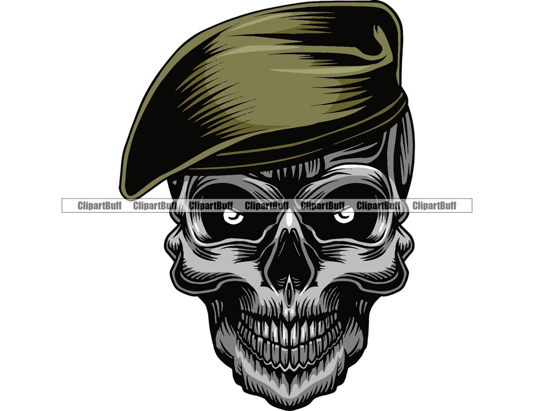 Skull Soldier Army Wearing Beret Hat Skeleton Military War Warrior Evil ...