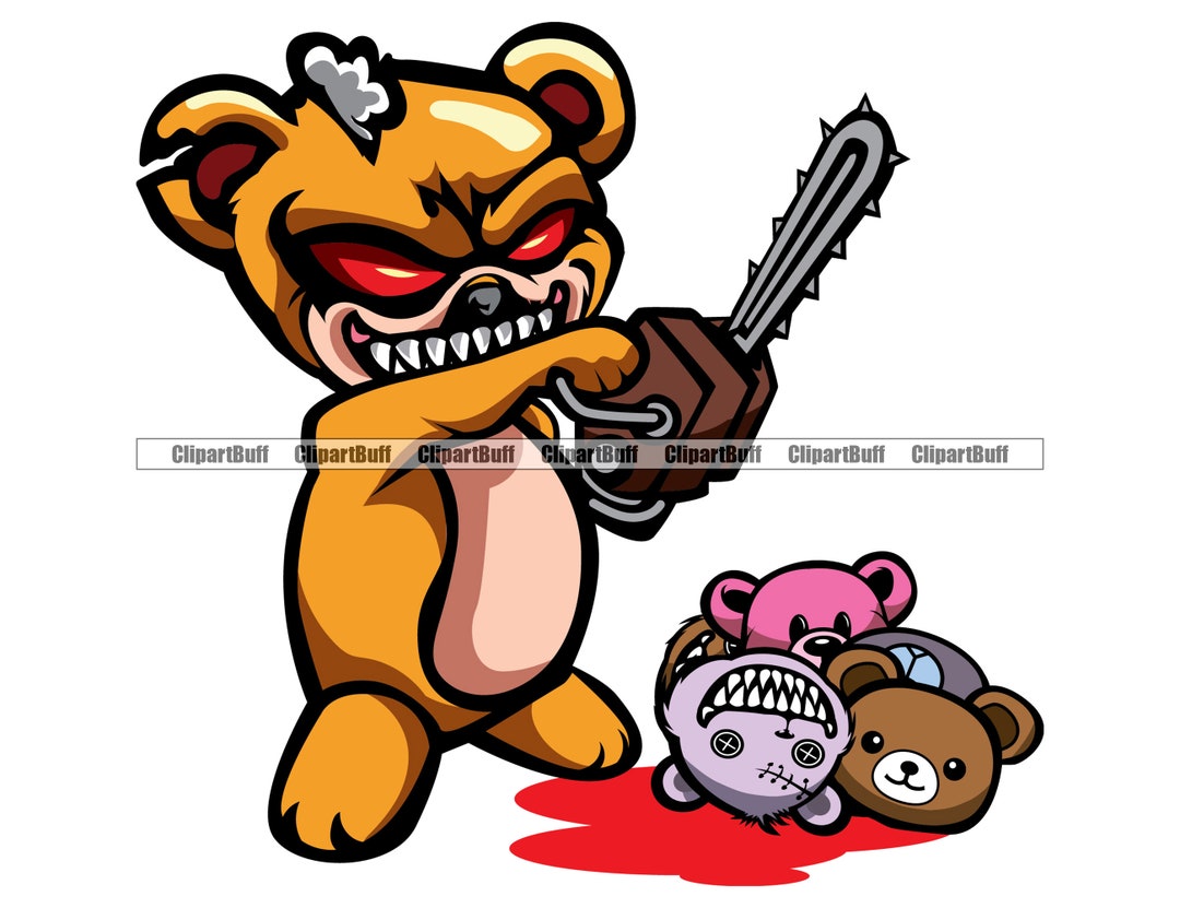 Horror Teddy Bear Killer Sharp Teeth Bloody Chainsaw Blood Dead Heads ...
