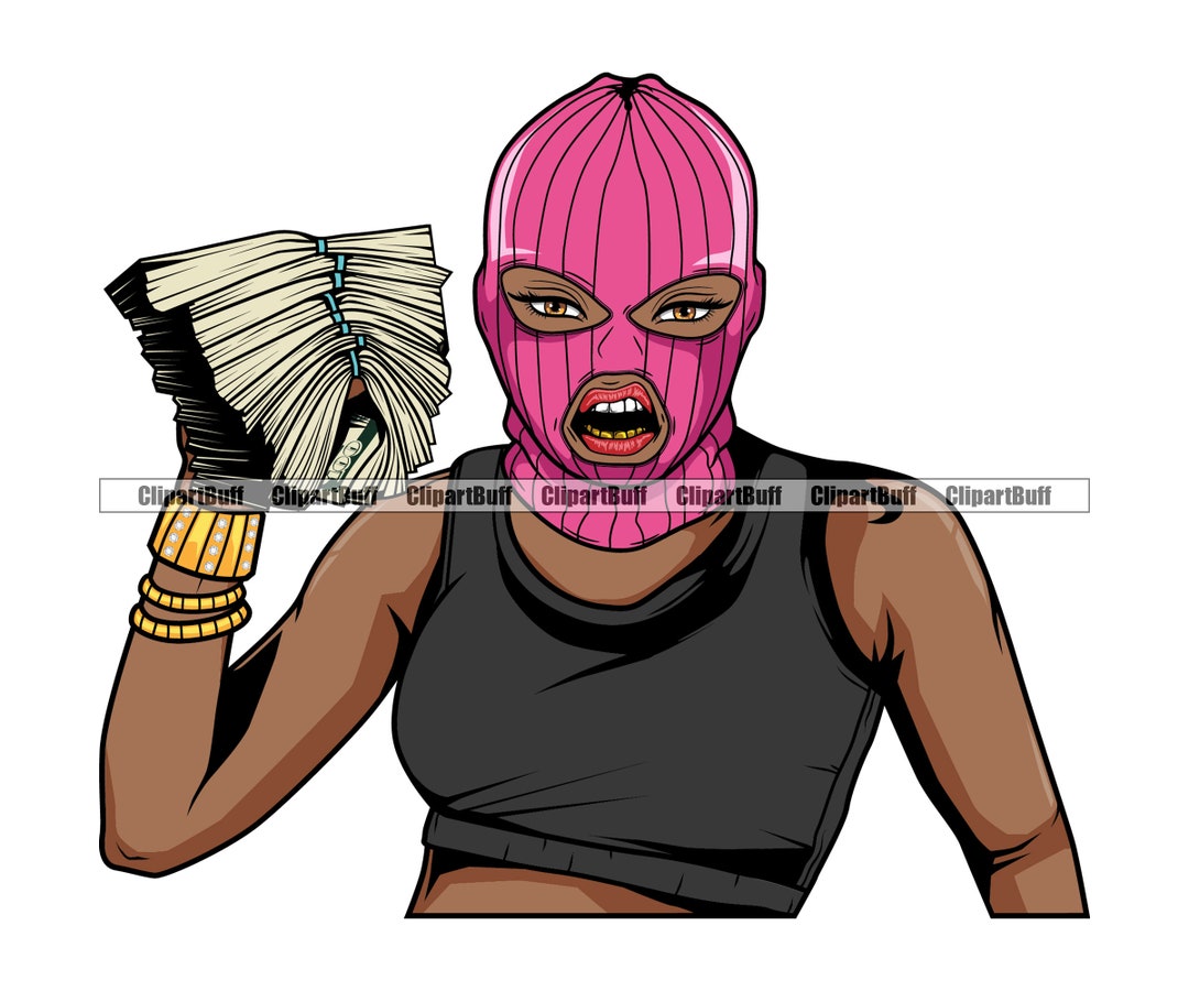 Gangster Hustle Woman Pink Ski Mask Holding Money Stack Rich Trap ...