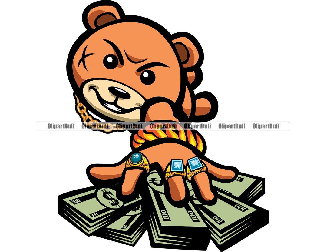 Gangster Hustle Teddy Bear Grabbing Cash Money Wearing Gold Jewelry ...