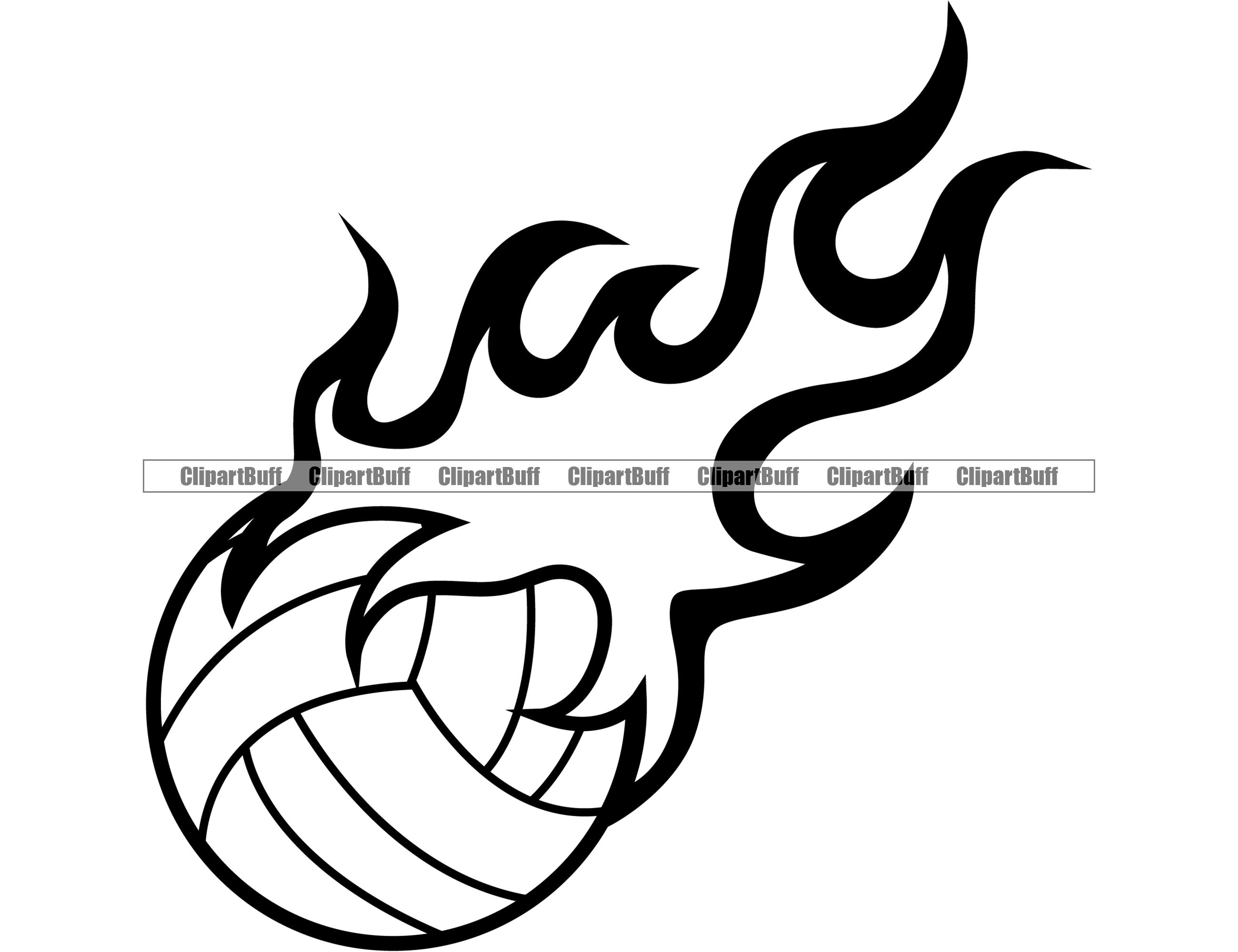 Volleyball With Fire Clipart In Black
