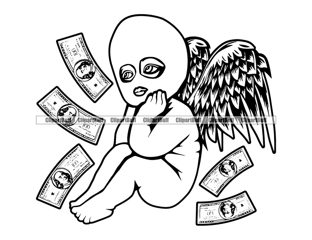 Gangster Hustle Angel Wings Baby Religious Statue Money Bag Cash ...