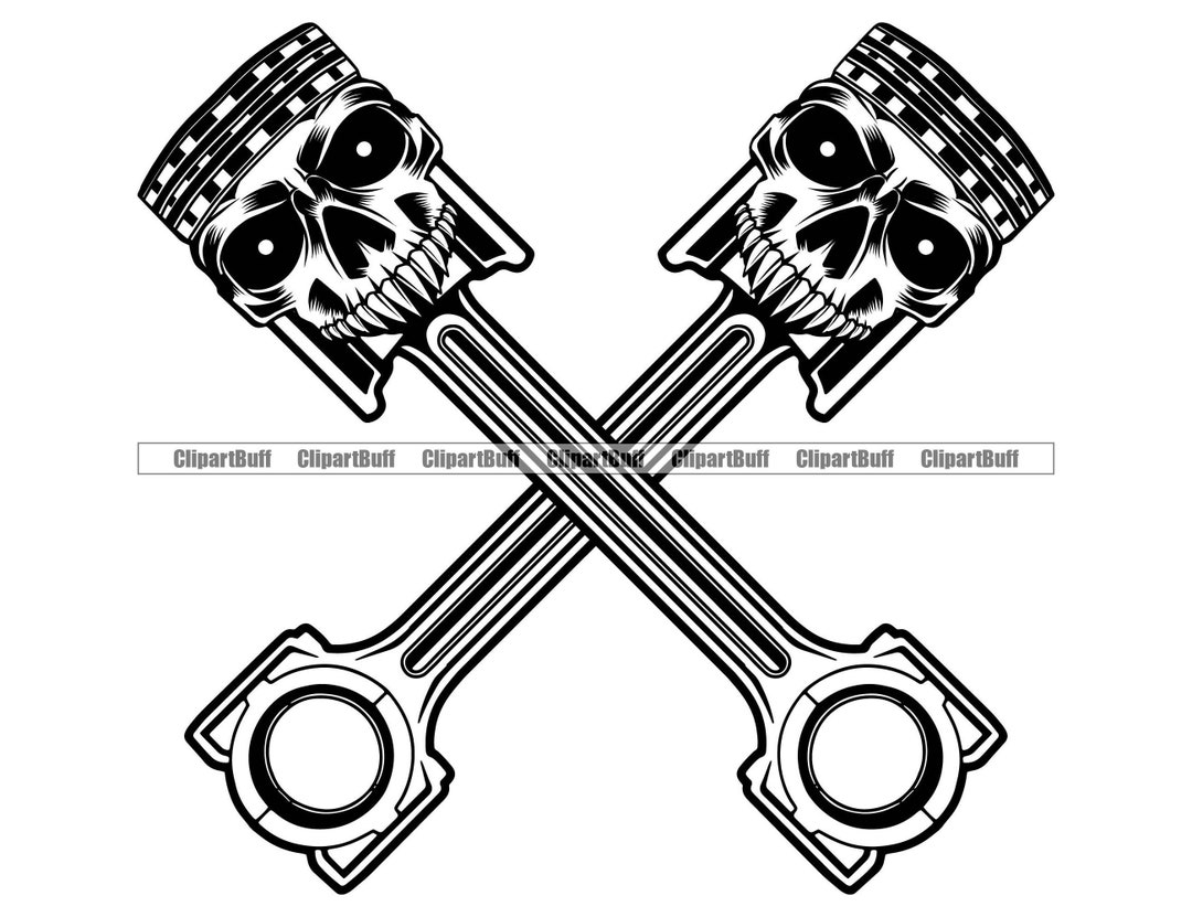 Skull Head Piston Crossed Crossbones Skeleton Mechanic Garage Shop Auto ...