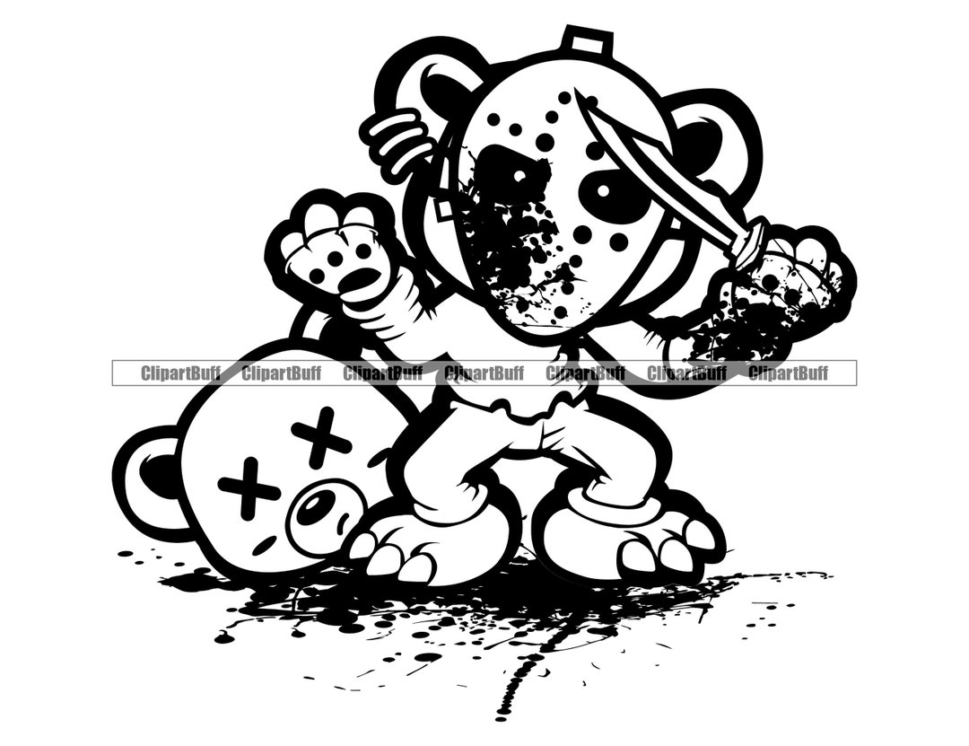Horror Teddy Bear Holding Bloody Knife Hockey Mask Gang Blood Gangster ...