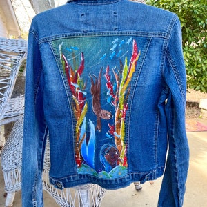 Hand Painted Denim Mermaid Jacket | Mermaid | Sea Otters | Size Small ...