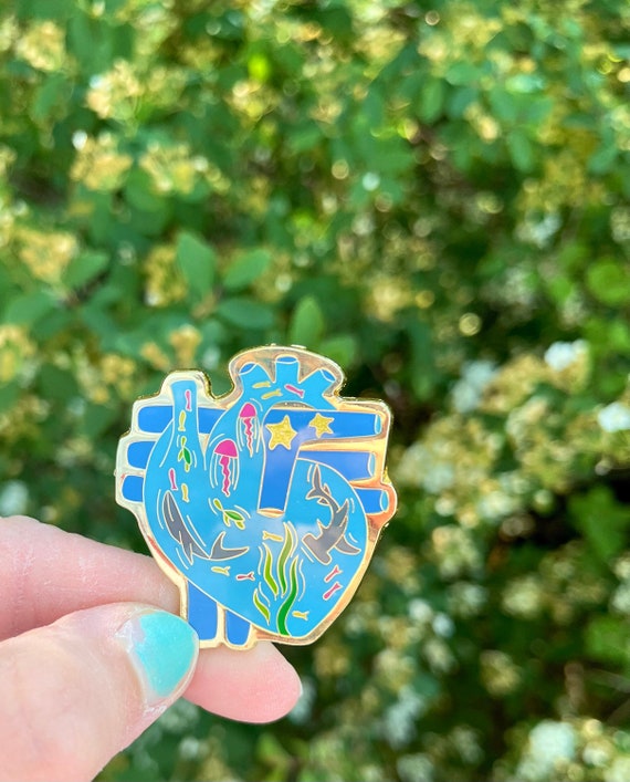 The Blue Heart Enamel Pin Enamel Pin Ocean Enamel Pin - Etsy