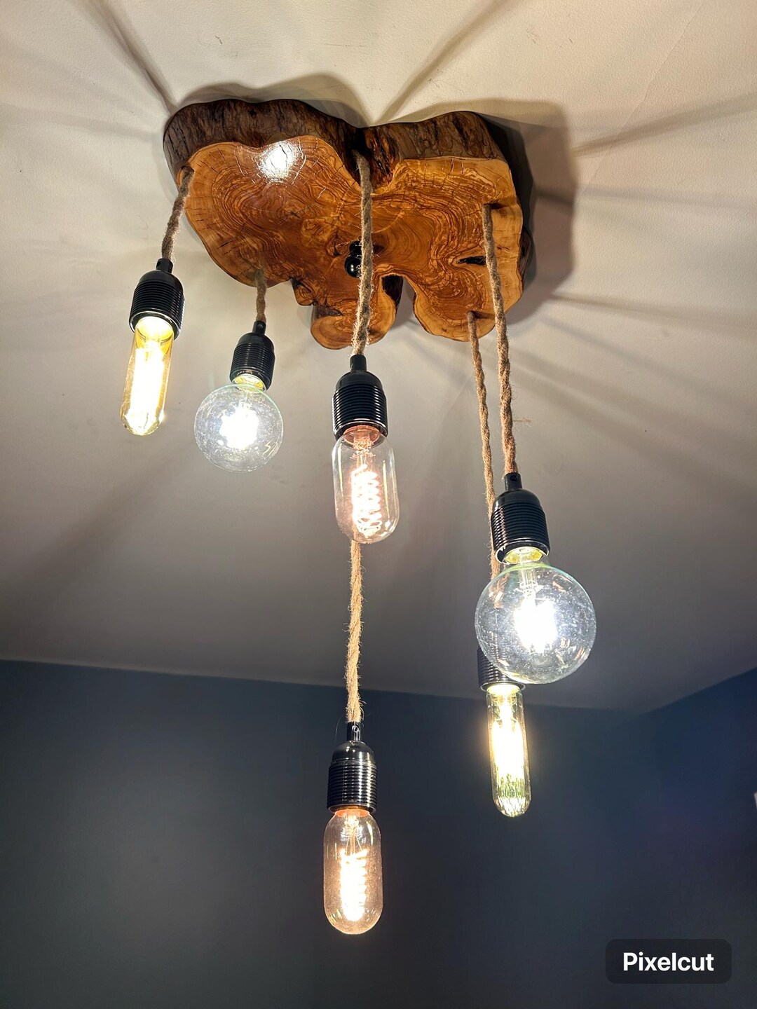 Olive Wood 6 Bulb Pendant/chandelier With Staggered Lights - Etsy