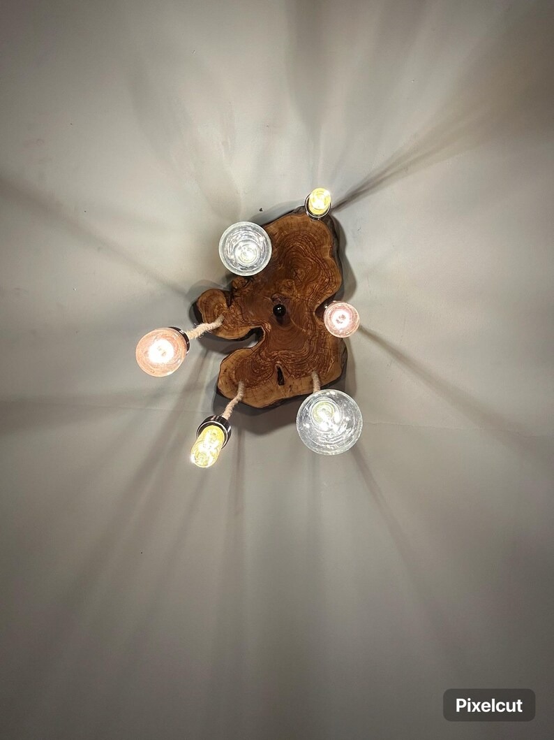 Olive Wood 6 Bulb Pendant/chandelier With Staggered Lights - Etsy