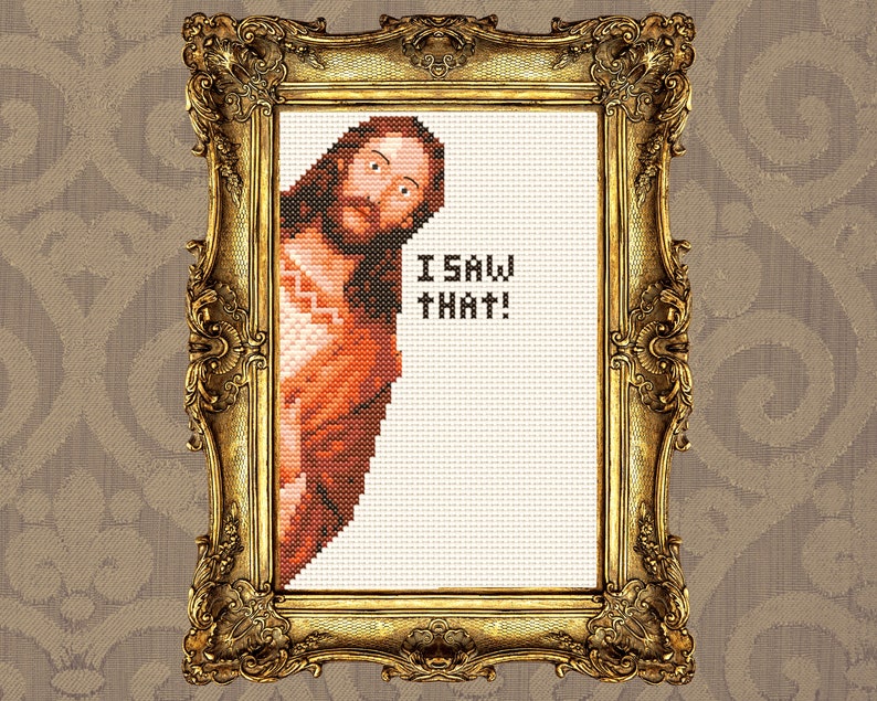 Peeking Jesus Cross Stitch Pattern Digital Goth Funny - Etsy