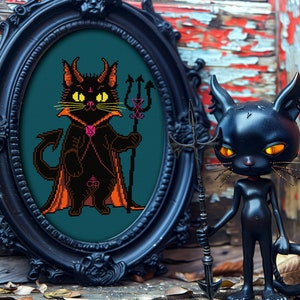 Puscifer Cat Cross Stitch Pattern Horror Gift for Goth X-stitch Witchy ...