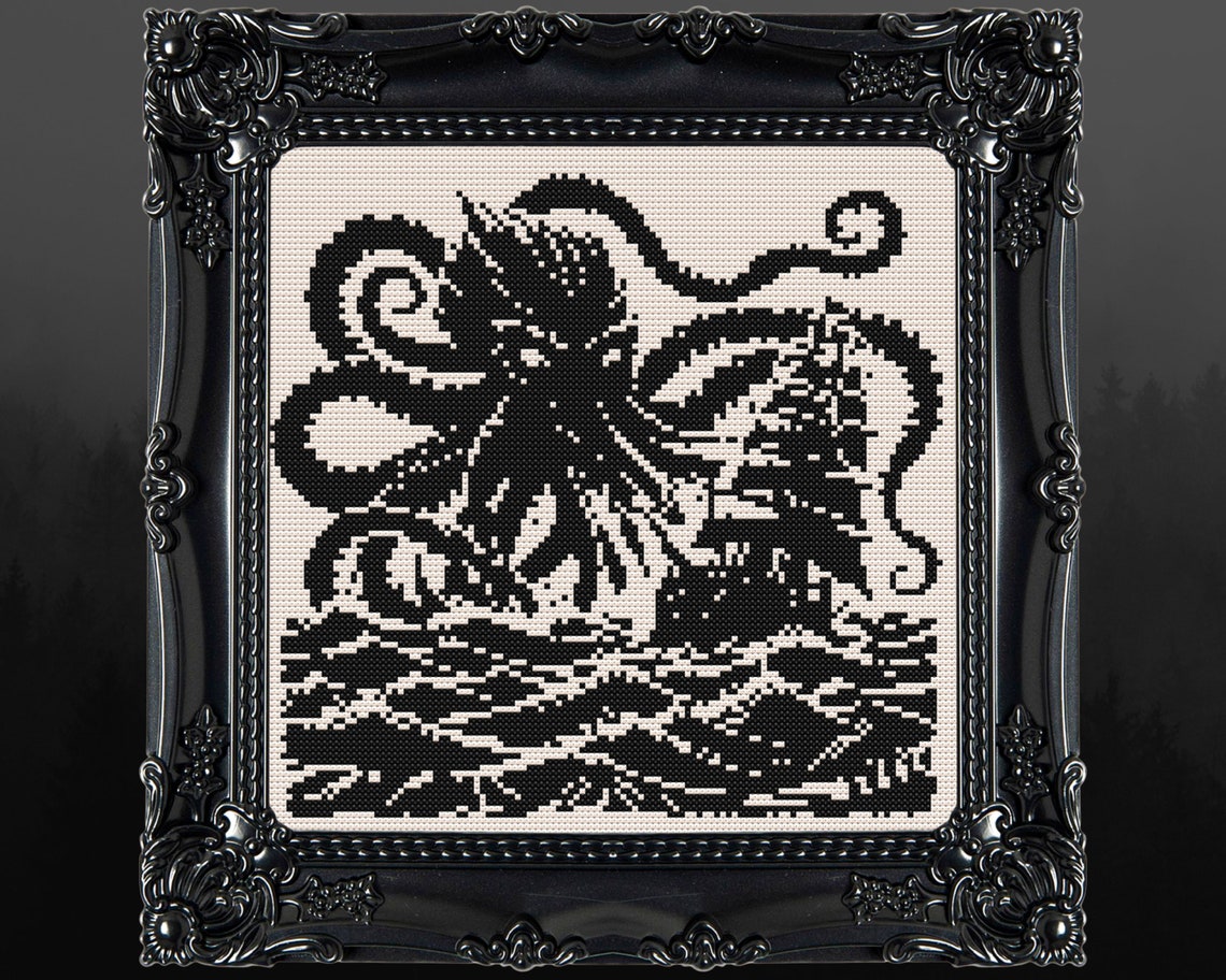 Woodcut Kraken Cross Stitch Pattern Horror Gift for Goth X-stitch ...