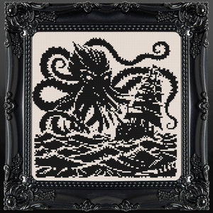 Woodcut Kraken Cross Stitch Pattern Horror Gift for Goth X-stitch ...