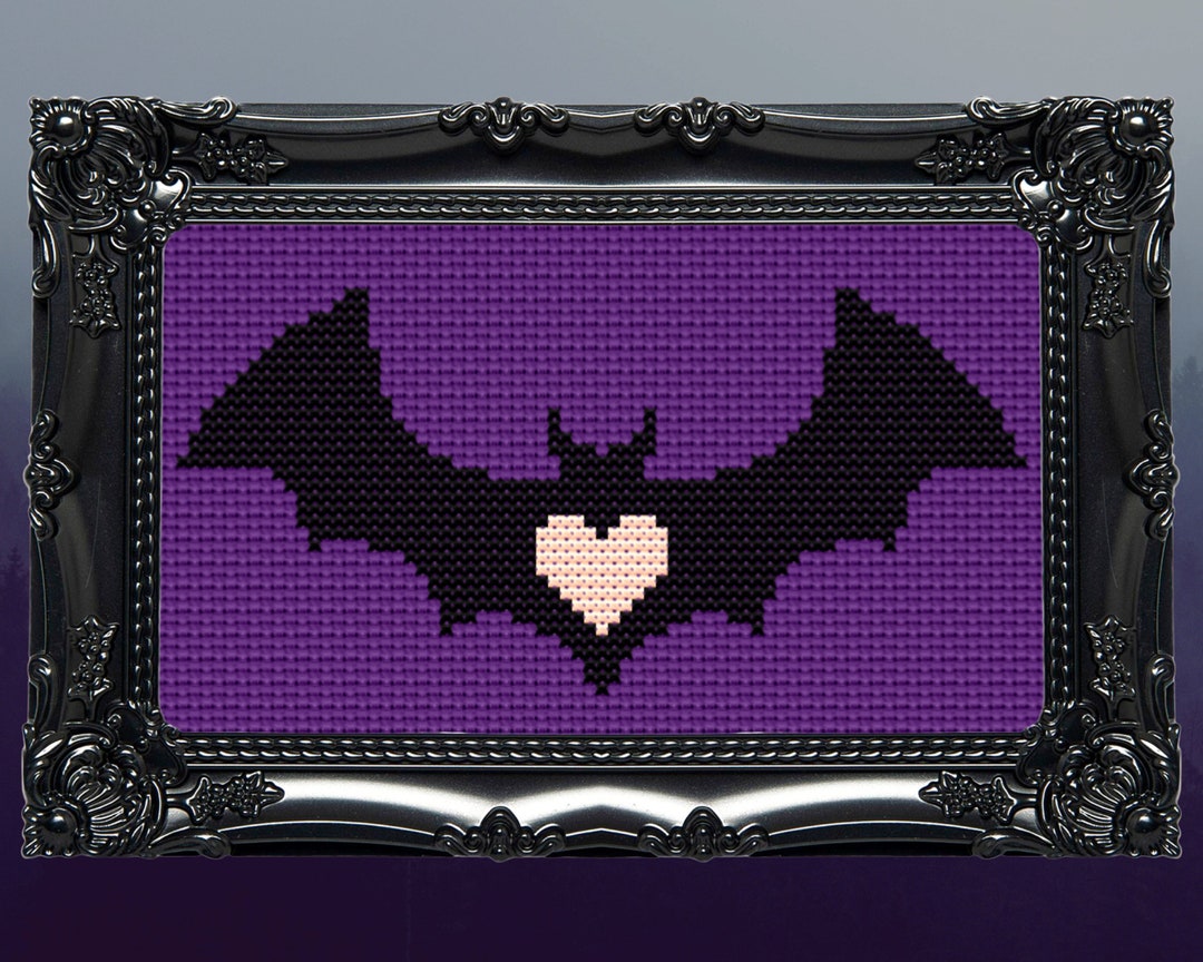 Bat With Heart Cross Stitch Pattern Digital Goth Gothic Creepy Death ...