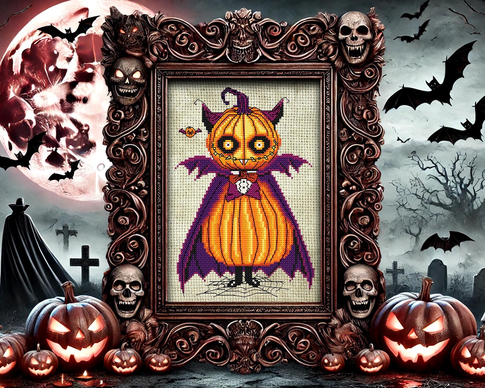 Count Pumpcula Cross Stitch Pattern Gothic Gift for Goth X-stitch ...