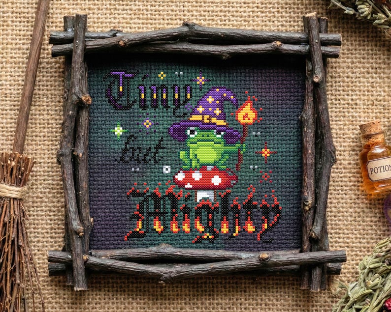 Tiny but Mighty Frog Cross Stitch Pattern Gift for Goth X-stitch Witchy ...