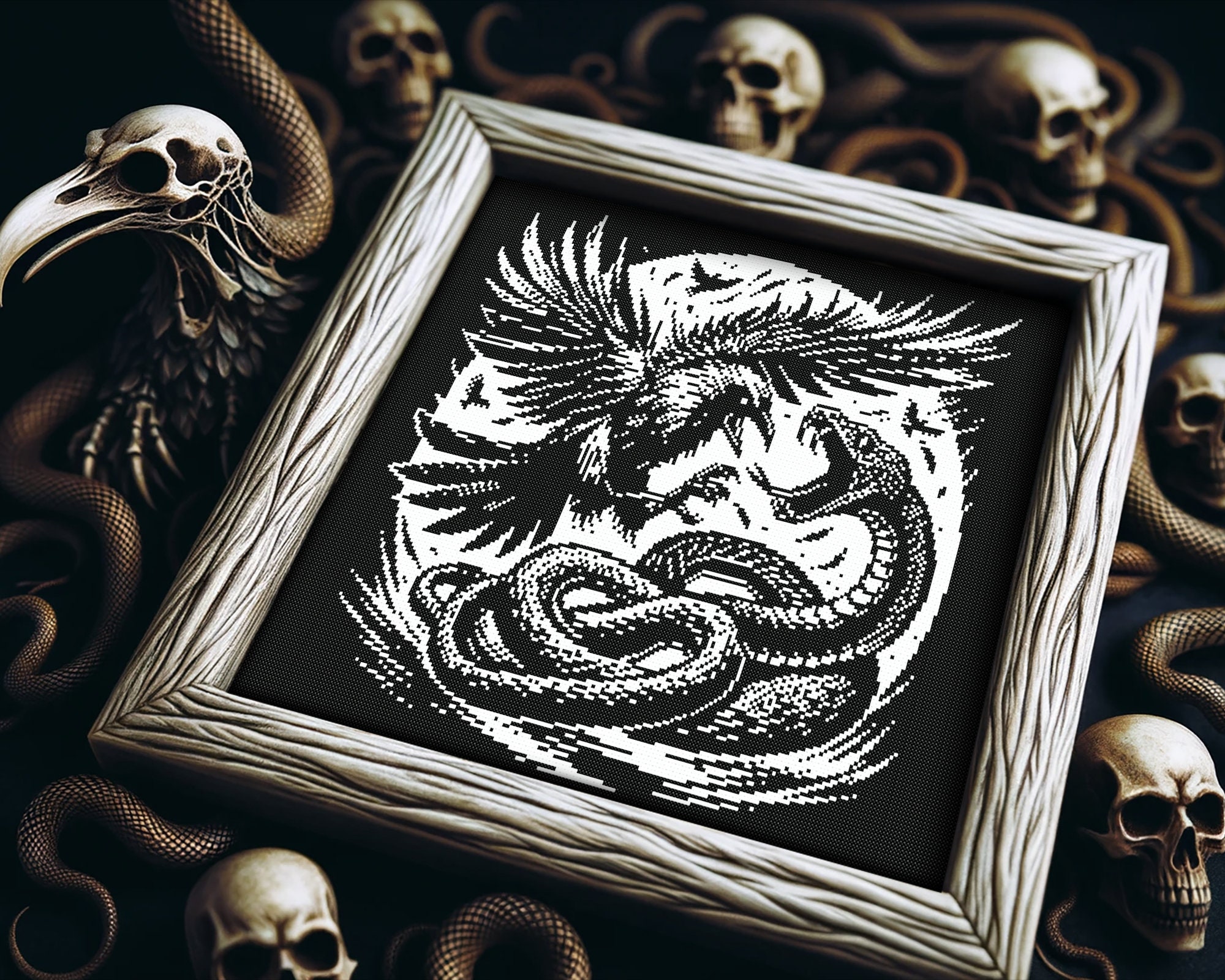 Raven and Snake Cross Stitch Pattern Horror Gift for Goth X-stitch ...