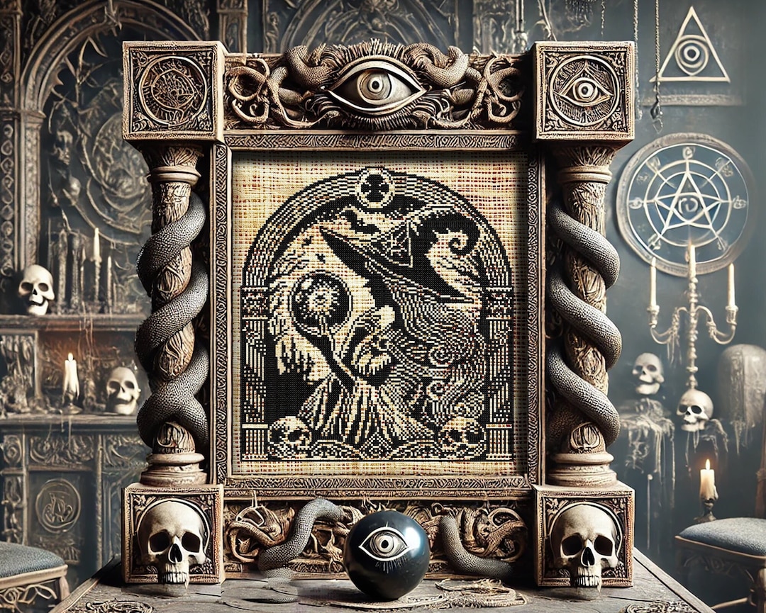 Woodcut Oracle Witch Cross Stitch Pattern Horror Gift for Goth X-stitch ...