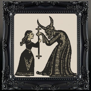 Witch and Devil Woodcut Cross Stitch Pattern Horror Gift for Goth X ...