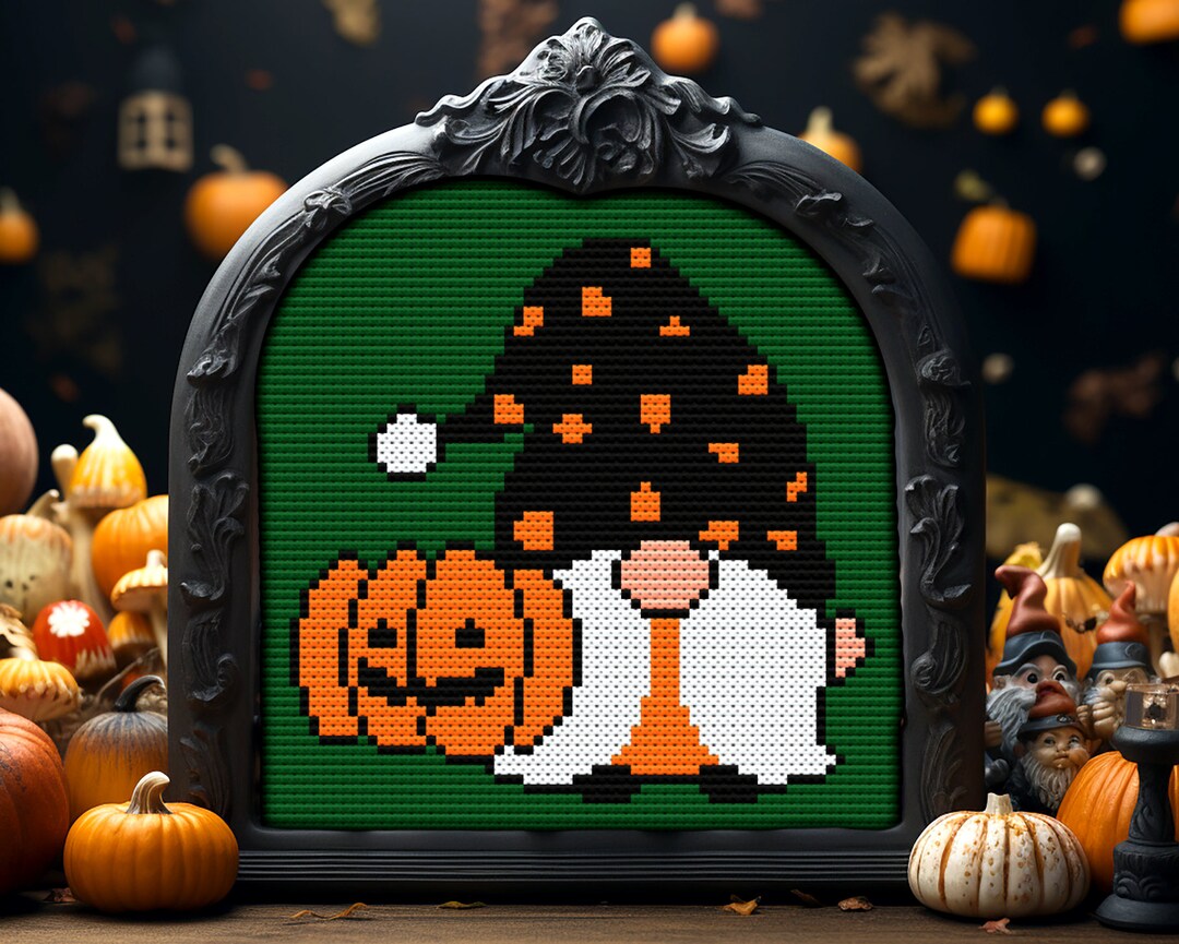 Gourdy Halloween Gnome Cross Stitch Pattern Horror Gift for Goth X ...