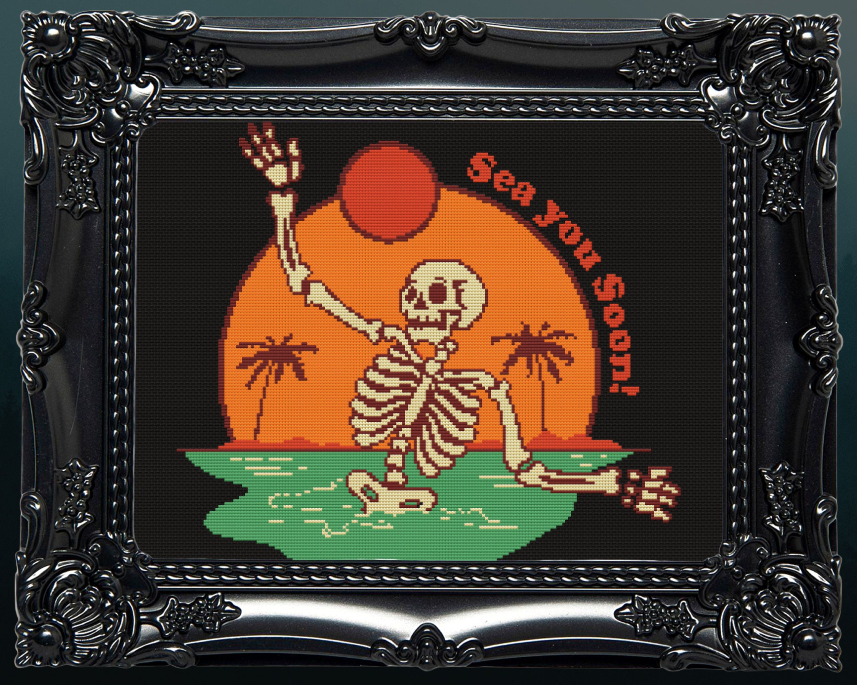 Sea You Soon Skeleton Funny Cross Stitch Pattern Gift for Halloween X ...