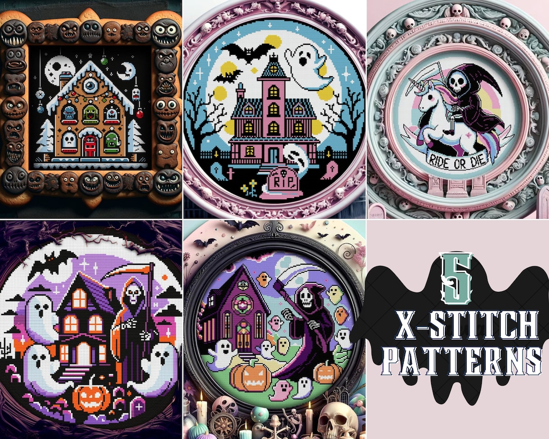 Pastel Goth Cross Stitch Pattern Bundle Set-5 Designs Gift for Goth ...
