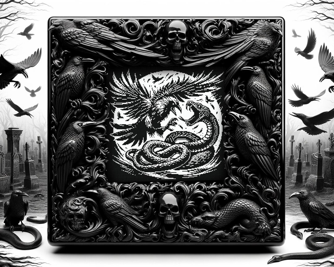 Raven and Snake Cross Stitch Pattern Horror Gift for Goth X-stitch ...