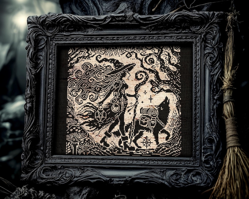 Woodcut Wanderer Witch Cross Stitch Pattern Horror Gift for Goth X ...