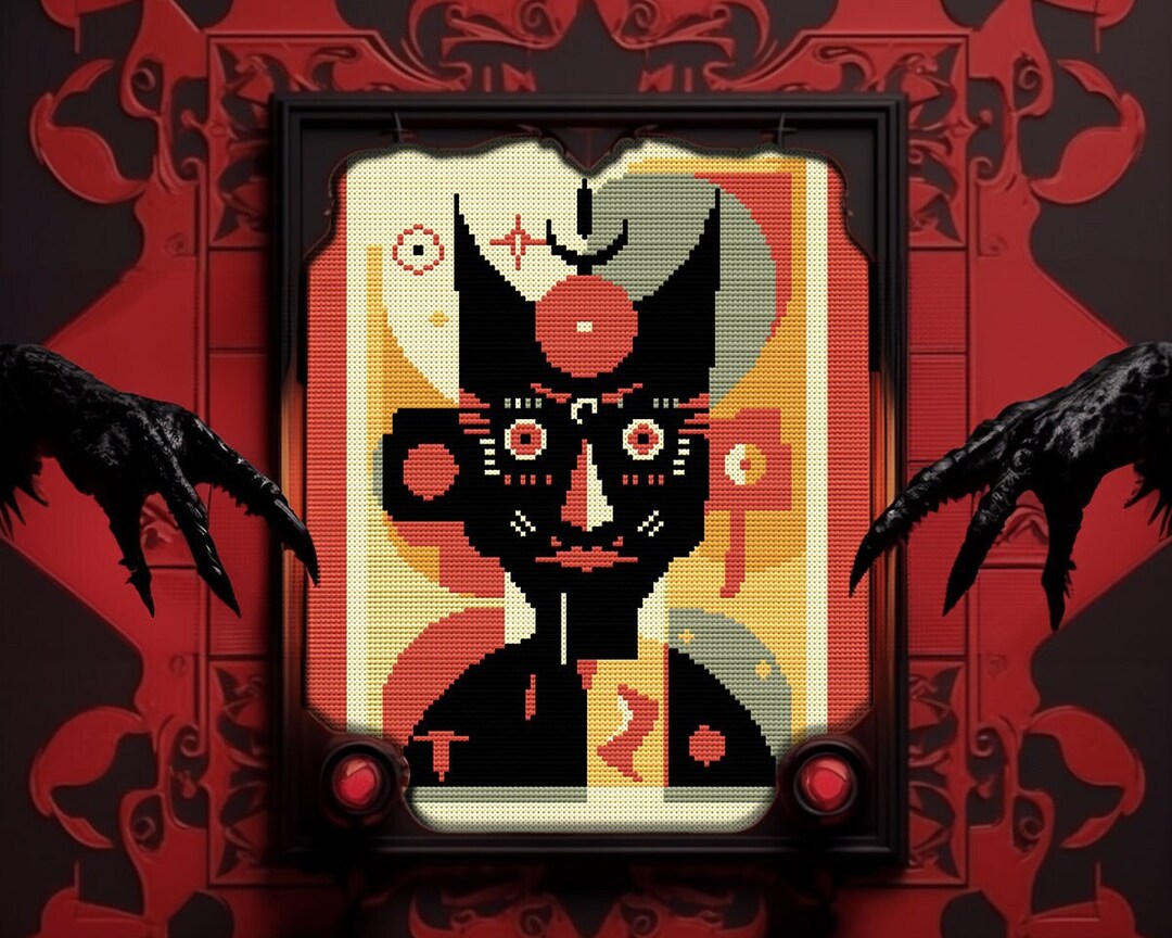 Cubist Devil Cross Stitch Pattern Horror Gift for Goth X-stitch Witchy ...