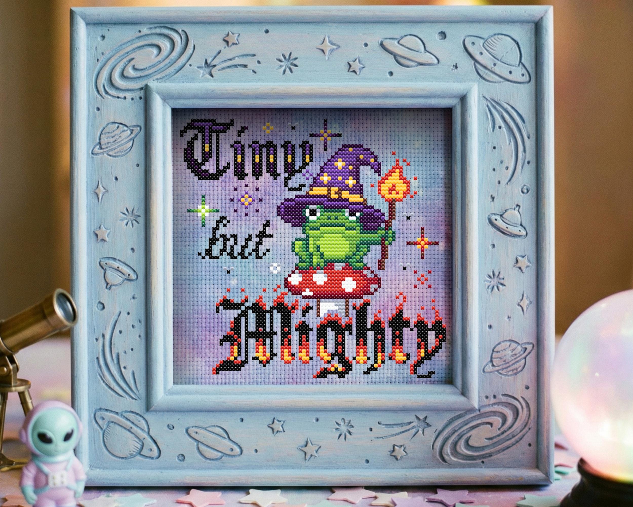 Tiny but Mighty Frog Cross Stitch Pattern Gift for Goth X-stitch Witchy ...