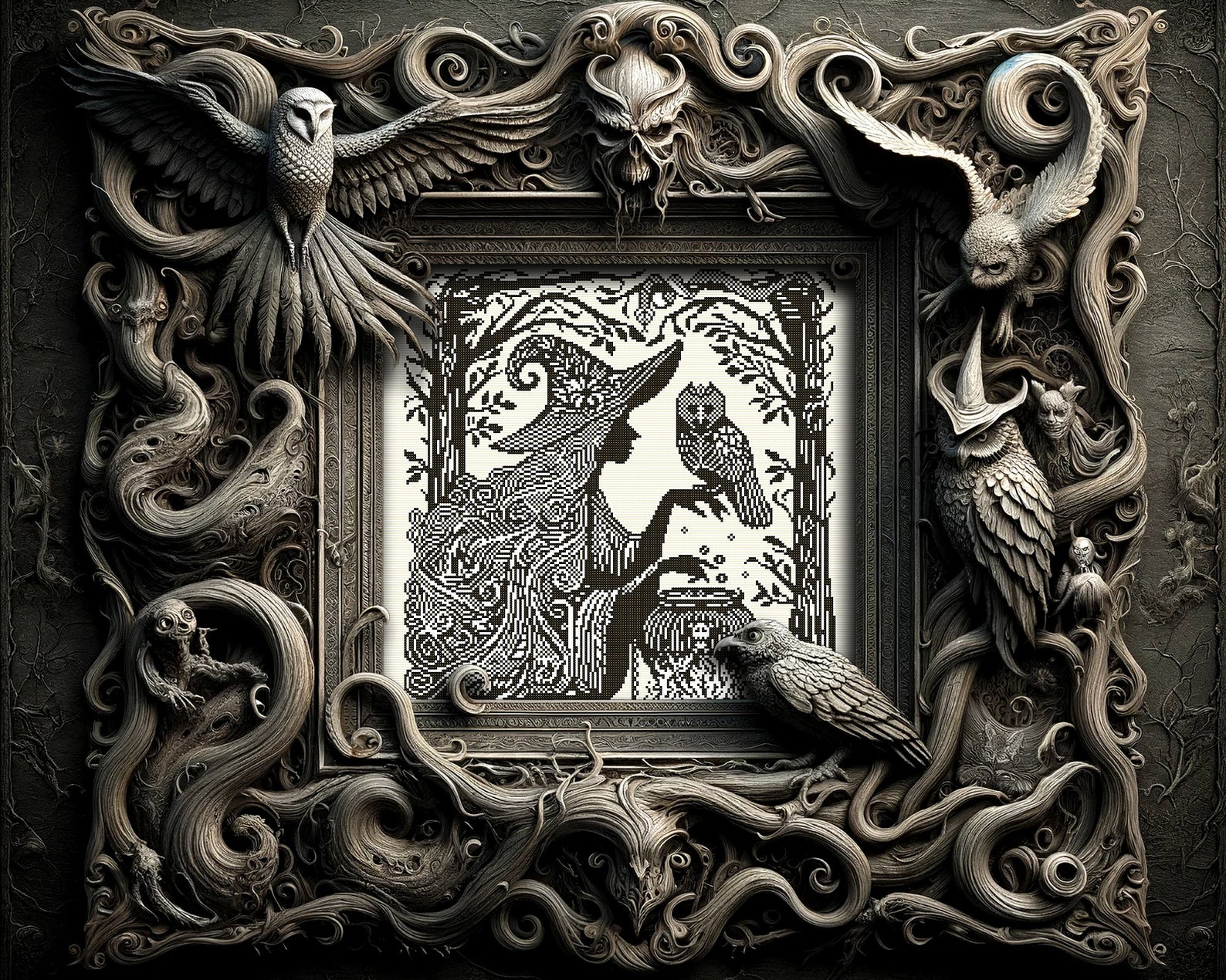 Wood Witch 2 Cross Stitch Pattern Horror Gift for Goth X-stitch Witchy ...