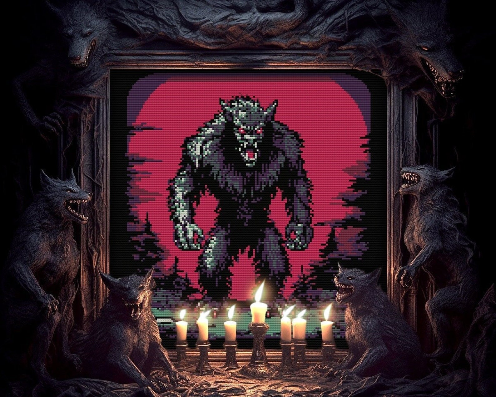 Werewolf Cross Stitch Pattern Horror Gift for Goth X-stitch Witchy ...