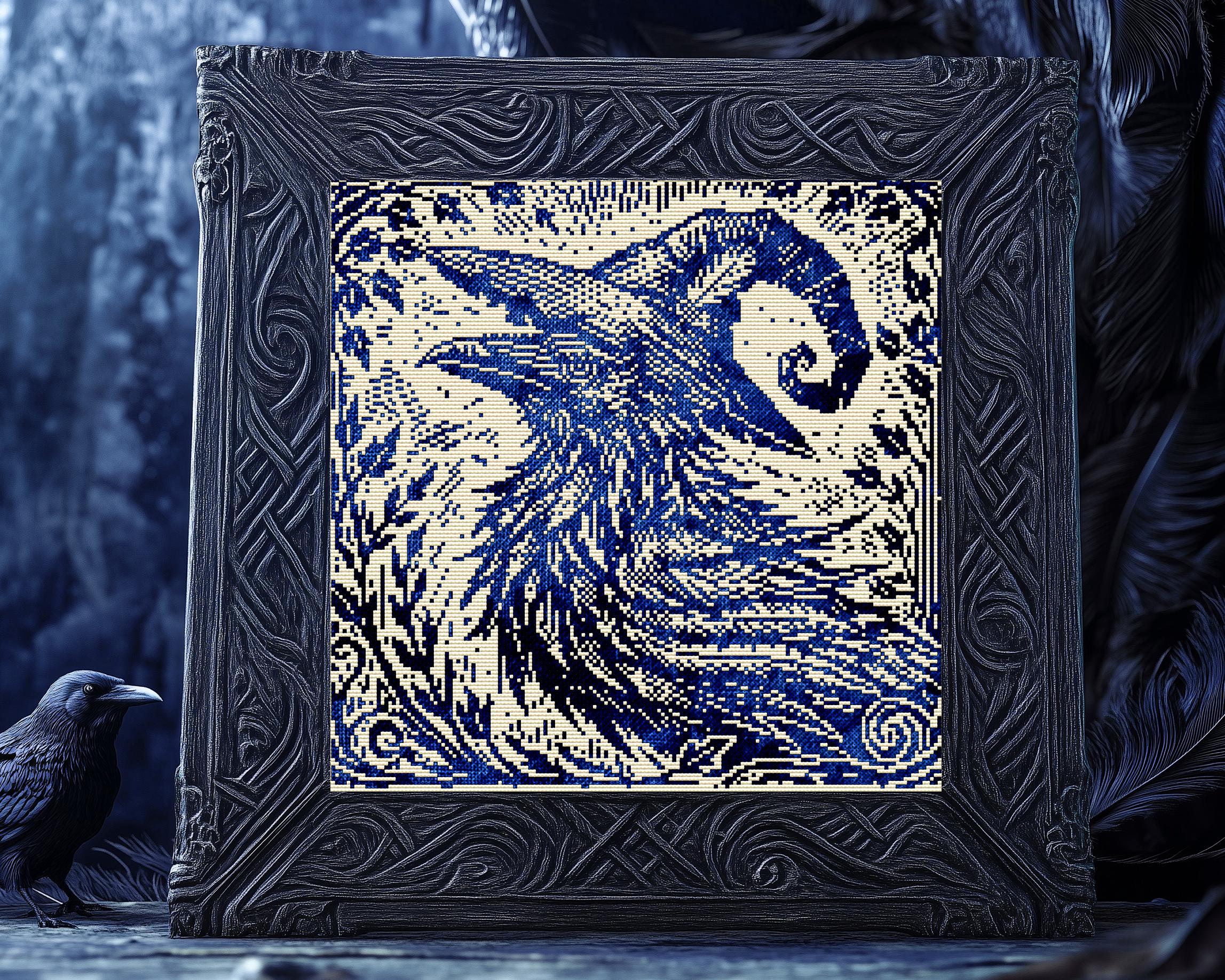 Woodcut Raven Witch Cross Stitch Pattern Horror Gift for Goth X-stitch ...