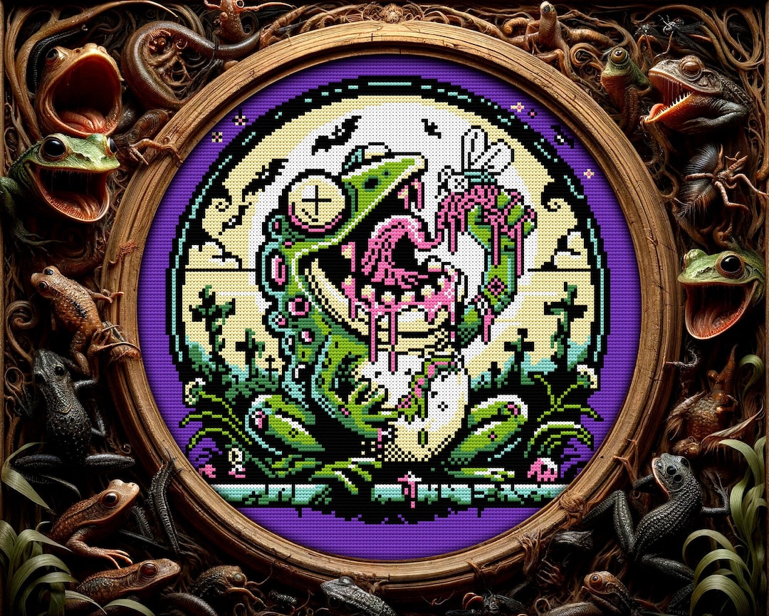 Zombie Frog Cross Stitch Pattern Horror Gift for Goth X-stitch Witchy ...