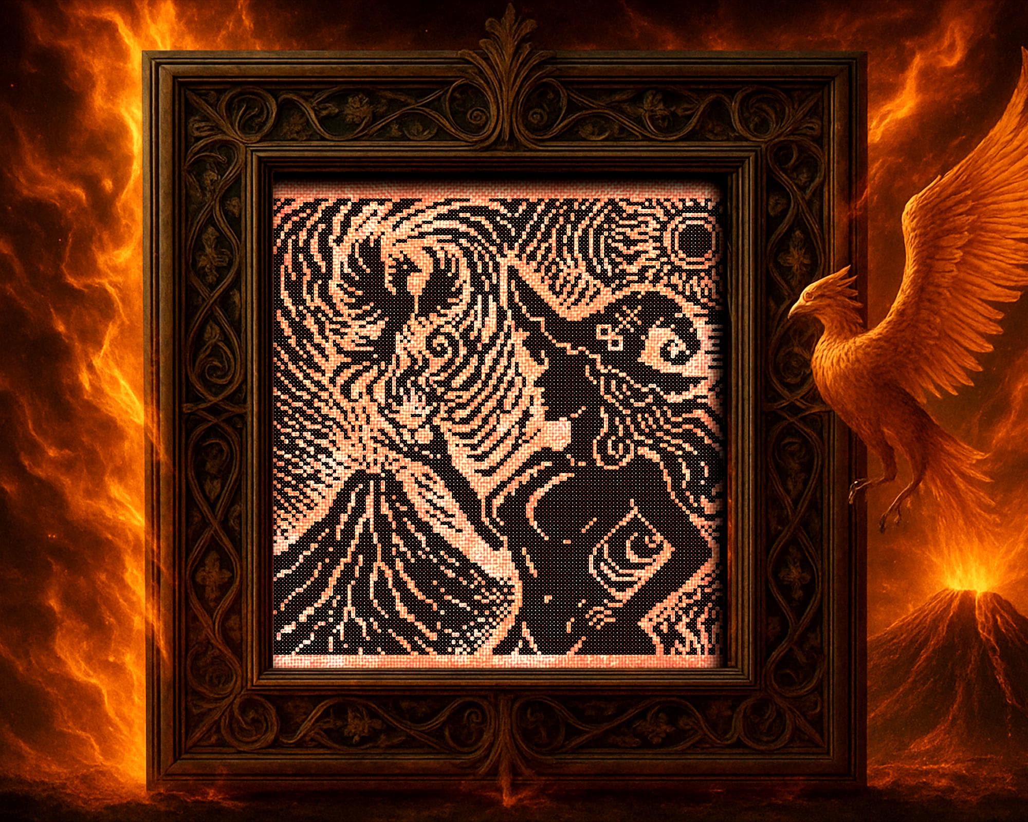 Woodcut Pyromancer Witch Cross Stitch Pattern Gift for Goth X-stitch ...