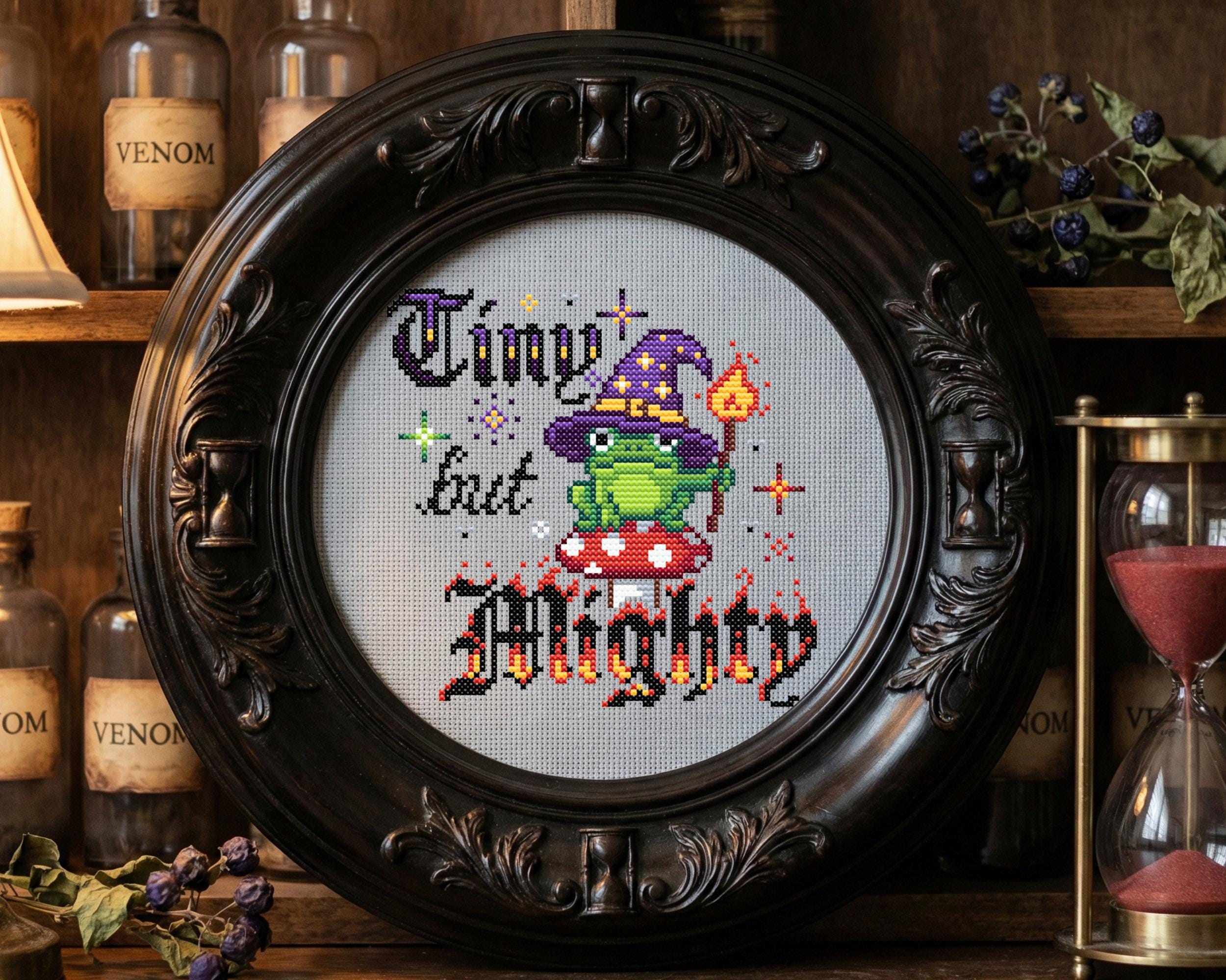 Tiny but Mighty Frog Cross Stitch Pattern Gift for Goth X-stitch Witchy ...