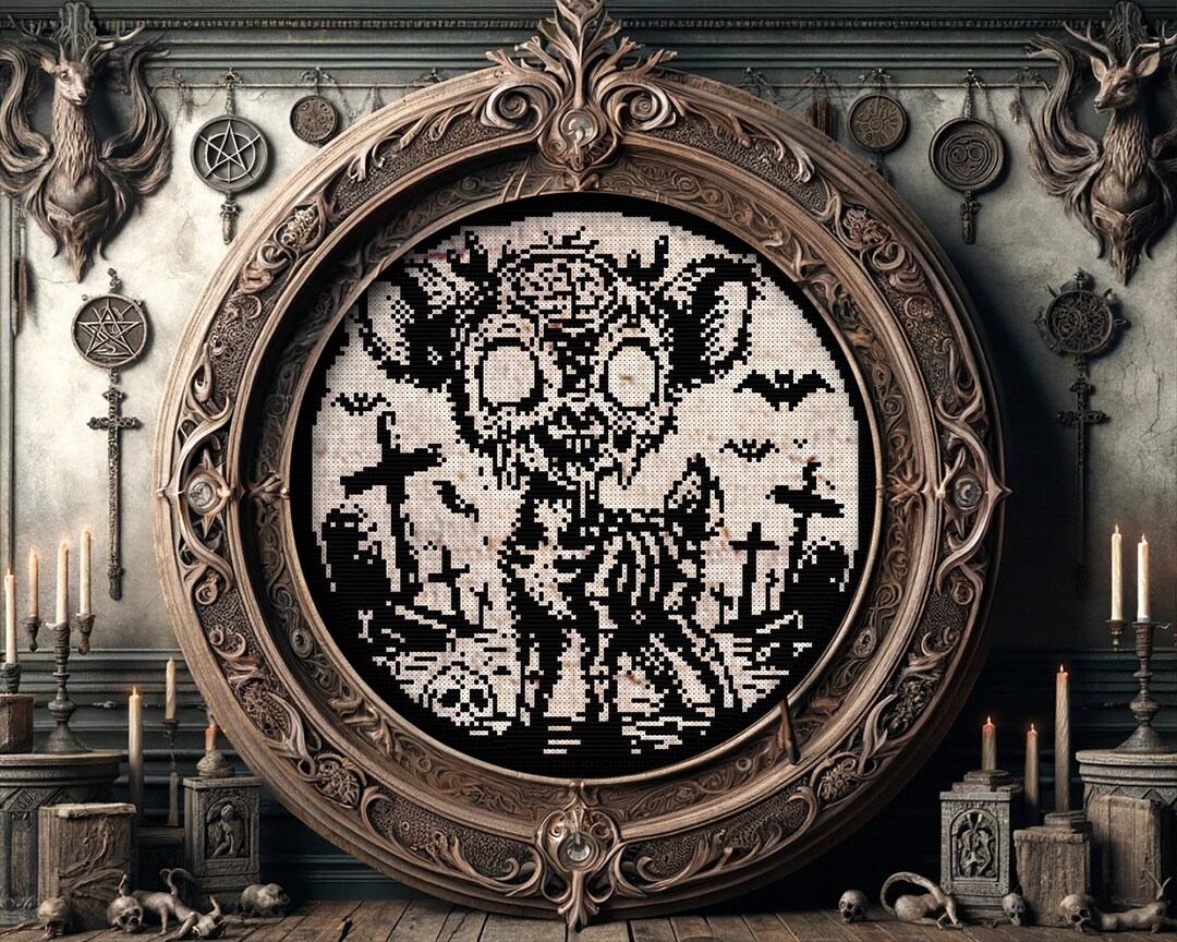 Zombie Deer Cross Stitch Pattern Horror Gift for Goth X-stitch Witchy ...