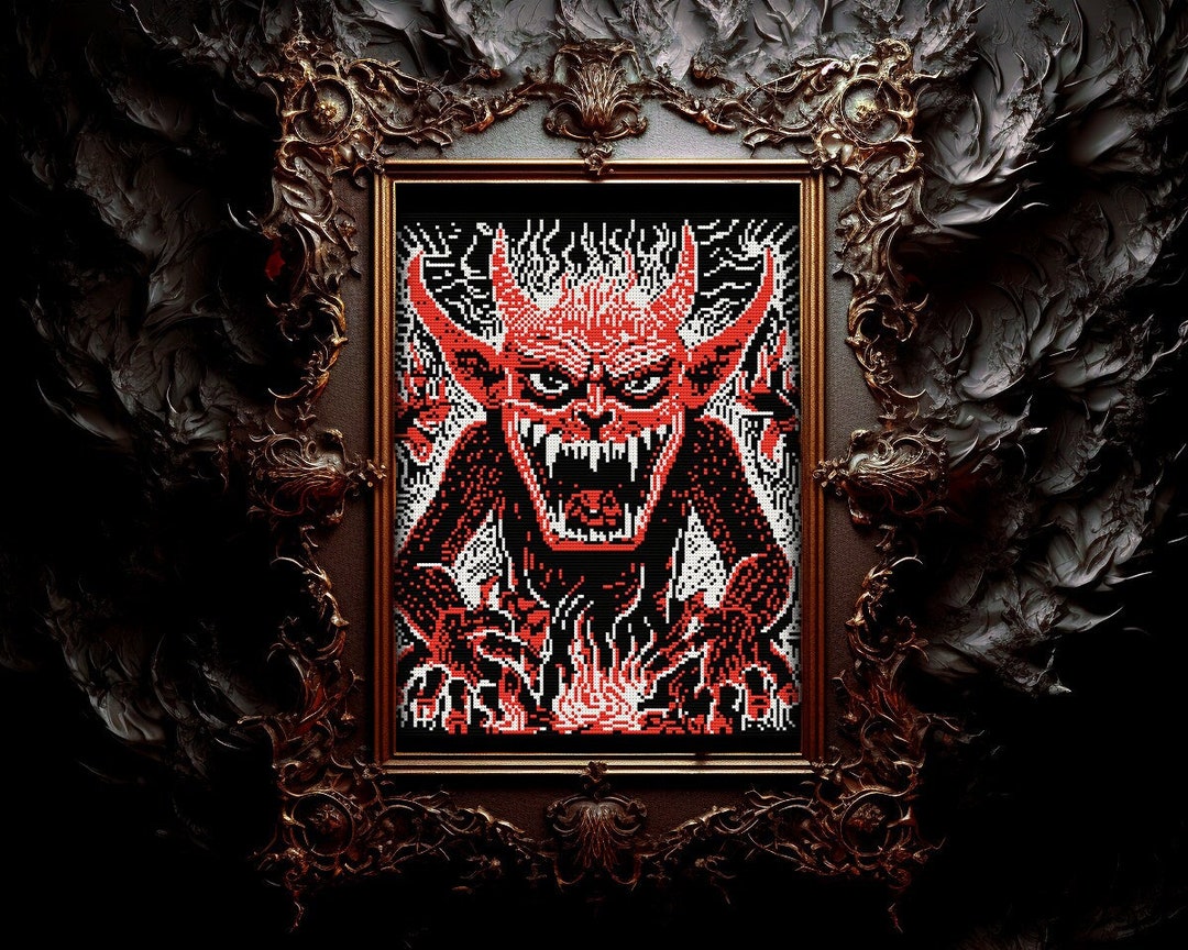 Demon Woodcut Cross Stitch Pattern Horror Gift for Goth X-stitch Witchy ...