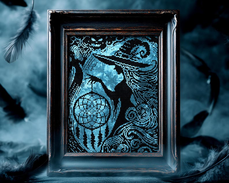 Woodcut Dream Weaver Witch Cross Stitch Pattern Spooky Gift for ...