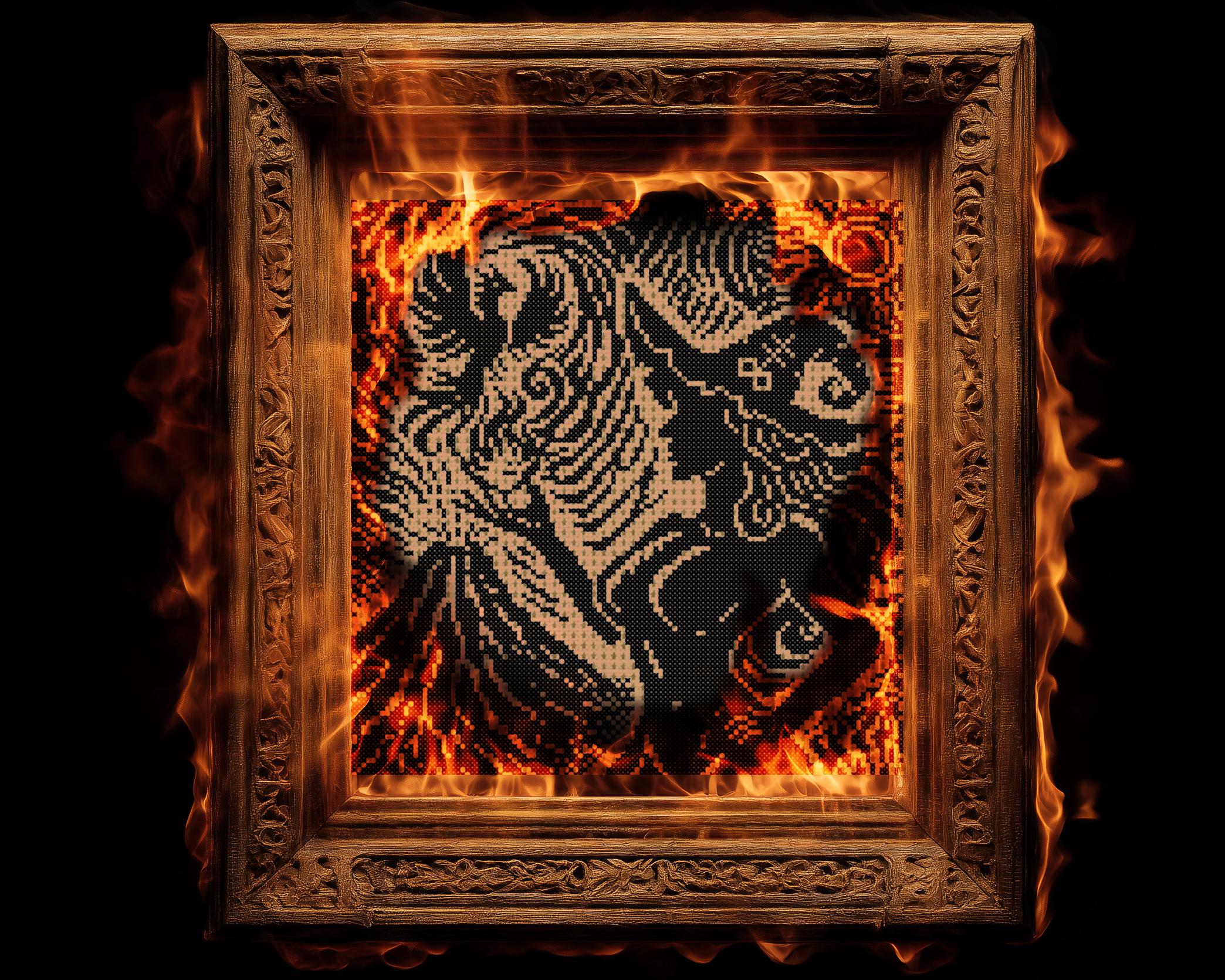 Woodcut Pyromancer Witch Cross Stitch Pattern Gift for Goth X-stitch ...
